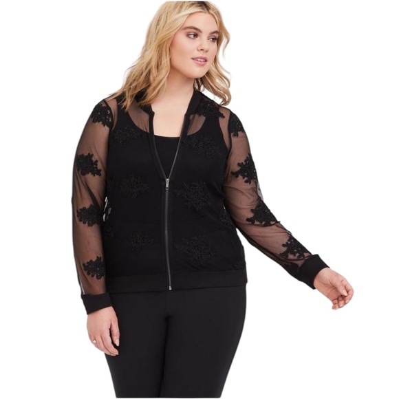 torrid | Jackets & Coats | Torrid Floral Mesh Full Zip Bomber Jacket In ...